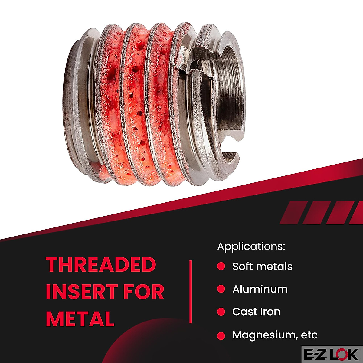 E-Z Lok Externally Threaded Insert, 303 Stainless Steel, 3/8"-16 Internal Threads, 9/16"-12 External Threads, 0.515" Length, Made in US (Pack of 5)