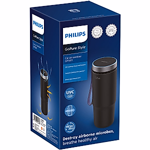 Philips GoPure GP5611 Small Portable HEPA Air Purifier with LED UVC Purification, for Car, Truck, RV/Camper, Reducing Allergens, Bad Smells, Smoke, Pet Odors, Bacteria, Viruses,Black