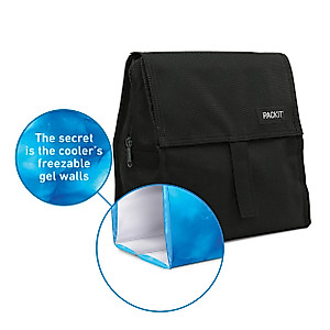 PackIt Freezable Lunch Bag with Zip Closure, Black Freezable Snack Bag, Black