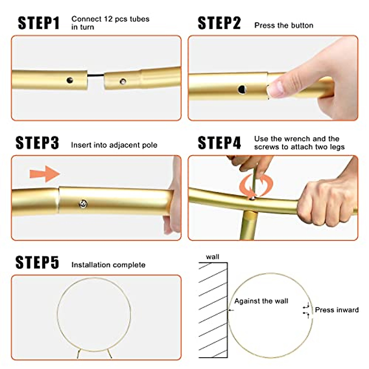 Round Backdrop Stand, 7.2FT Golden Circle Balloon Arch Stand Kit, Wedding Arch Frame Stand For Baby Shower Birthday Party Graduation Decoration