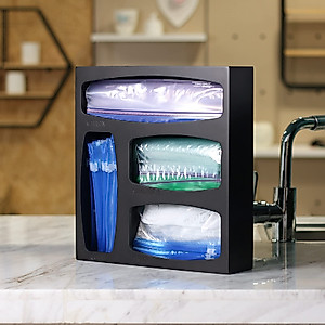 Ziplock Bag Storage Organizer - Bamboo Baggie Organizer for Kitchen Drawer - Black Kitchen Drawer Organizer - Compatible with Gallon, Quart Slider, Sandwich & Snack Variety Size Bags