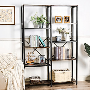 Becko US Bookshelf Bookcase Industrial 8 Tier Book Shelf Vintage Etagere Bookcase with Rustic Finish & Metal Frame & Wire Mesh