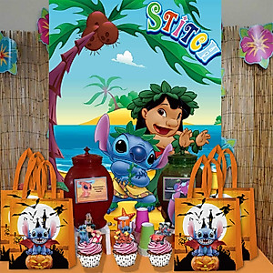 QICI Stitch Halloween Favor Bags 15 Packs, 11.8 x 9.8 x 3.9 Inches Large Size with Handle Stitch Halloween Tote Bags,Reusable Non-Woven Gift Bags for Stitch Halloween Party Decorations