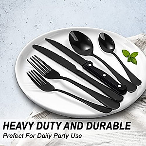 48-Piece Black Silverware Set with Steak Knives, Stainless Steel Flatware Cutlery Set for 8,Stain Finish Tableware Kitchen Utensil Set Includes Spoons Forks Knives, Dishwasher Safe