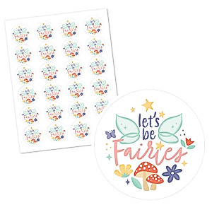 Big Dot of Happiness Let’s Be Fairies - Fairy Garden Birthday Party Circle Sticker Labels - 24 Count