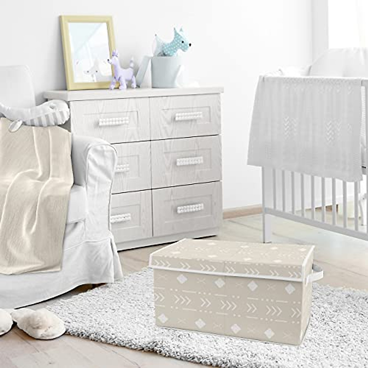 Sweet Jojo Designs Boho Aztec Geometric Boy Girl Small Fabric Toy Bin Storage Box Chest For Baby Nursery Kid Room - Gender Neutral Beige Taupe Tan White Bohemian Southwest Tribal for Llama Collection