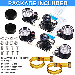 Weewooday 2 Sets for Camera Module 5MP OV5647 1080P Video Webcam Sensor Infrared Night Camera Module Compatible with Raspberry Pi B/B+ A+ RPi 4/3/ 2/1/ Zero/Zero with FFC Cable (Adjustable Focus)