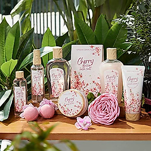 Spa Gift Baskets for Women Birthday Gift Sets 10 Pcs Cherry Blossom Essential Oil Spa Gift Sets with Handmade Weaved Basket Holiday Gifts for Christmas Thanksgiving Valentine's Day Gift Set for Women