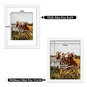 Frametory, 11x14 Picture Frame, Solid Wood, White Molding, Set of 1, Display 8x10 with Mat or 11x14 Without Mat - Tempered Glass Front, Wall Gallery Frame (White, 1 Pack)