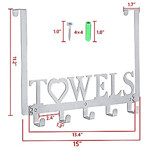 WeeksEight Over The Door Towel Rack, Metal Bath Towel Holder Hanger for Bathroom Bedroom Door Hanging Towels Bathrobe Robe, Towel Hooks for Bathrooms (5 Hooks Silver Grey)