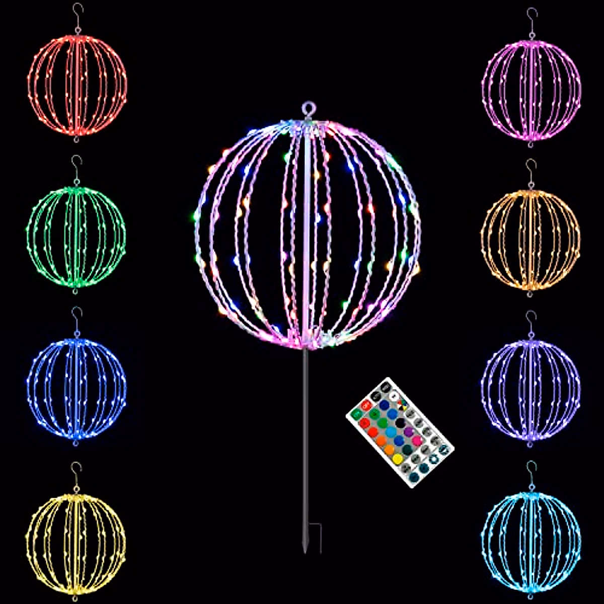 Lightshare 12IN 96LED Light Ball Yard Decoration Pathway Lights Sphere Light with Remote Control Fold Flat Metal Frame Indoor Outdoor Waterproof Garden Lights TJQ30W-RGB