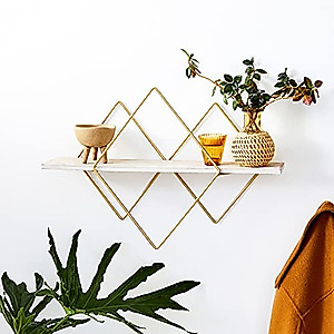 Admired By Nature Geometric Floating Wall Mounted, Wood Storage Shelf Handmade ABN5E126-NTRL