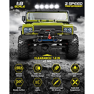 LAEGENDARY RC Crawler - 4x4 Offroad Truck for Adults - RC Rock Crawler, Fast Speed, Electric, Hobby Grade Car - 1:8 Scale, Brushed, Army Green