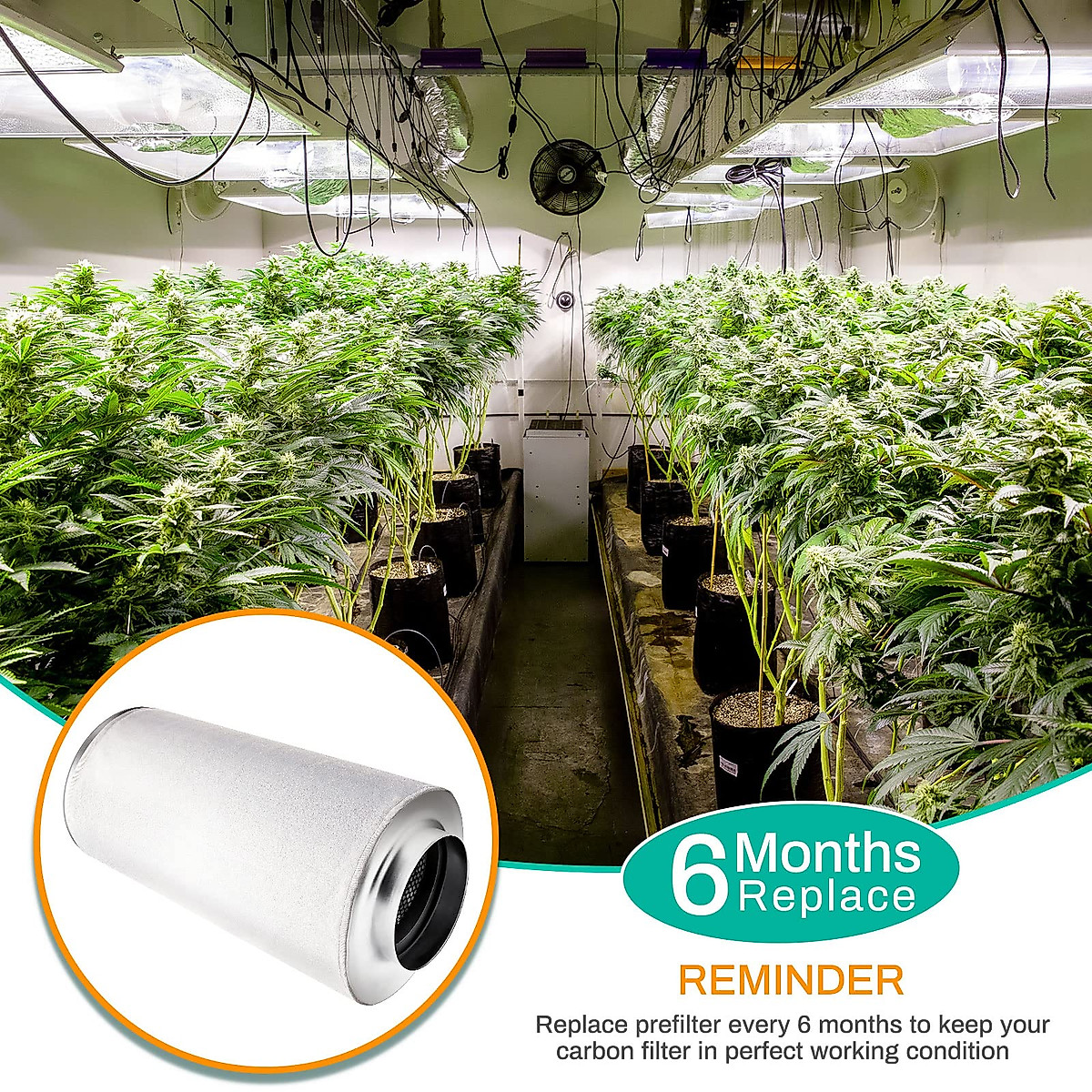 Tatuo 2 Pieces 6 inch Carbon Prefilter for 6 inch Carbon Filter Carbon Air Filter Cotton CoverHome Kitchen Office, 15.9 x 13.8 Inches