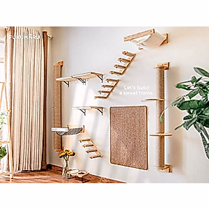 FUKUMARU Cat Hammock Wall Mounted, Kitty Beds and Perches, Wooden Cat Wall Furniture, Stable Cat Wall Shelves for Sleeping, Playing, Climbing, and Lounging, White Flannel Cat Shelves