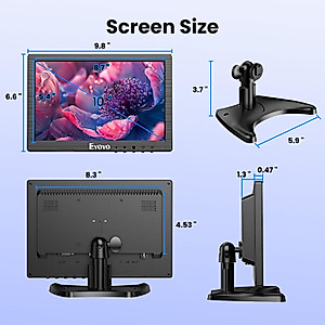 Eyoyo 10 inch Monitor HDMI LCD Monitor 1920x1200 16:10 IPS Screen Display with BNC VGA AV Output for CCTV DVD PC Laptop DVR Built-in Loudspeakers