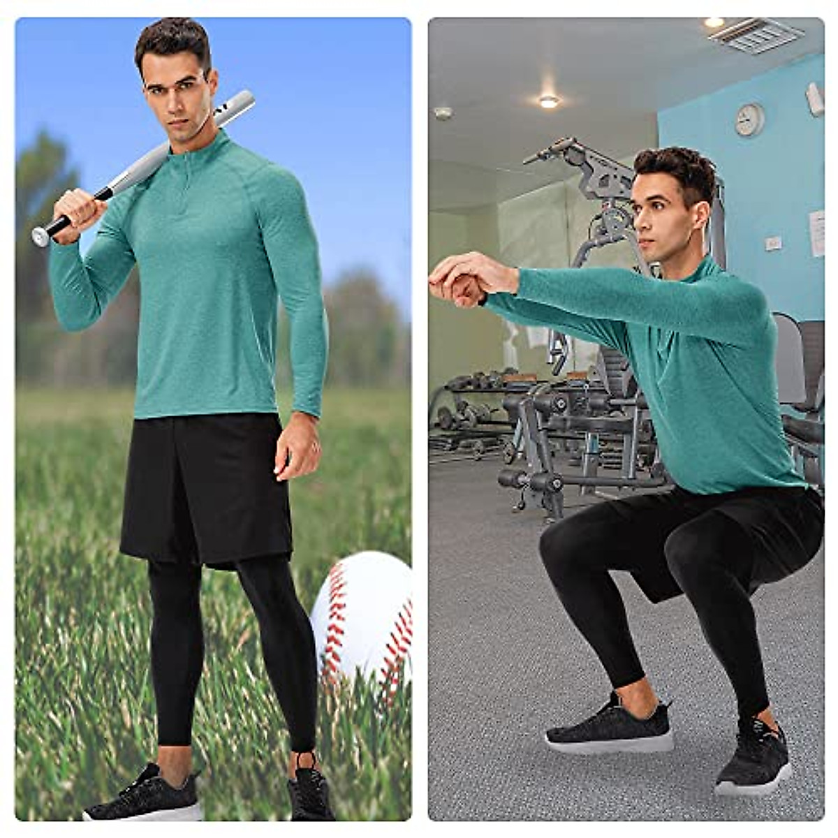WRAGCFM Men's 1/4 Zip Pullover,Dry Fit Long Sleeve Workout Shirts for Men Running Athletic Active Quarter Zipper Pullovers T Shirts Sports Gym Long Sleeved Tops (Green,S)