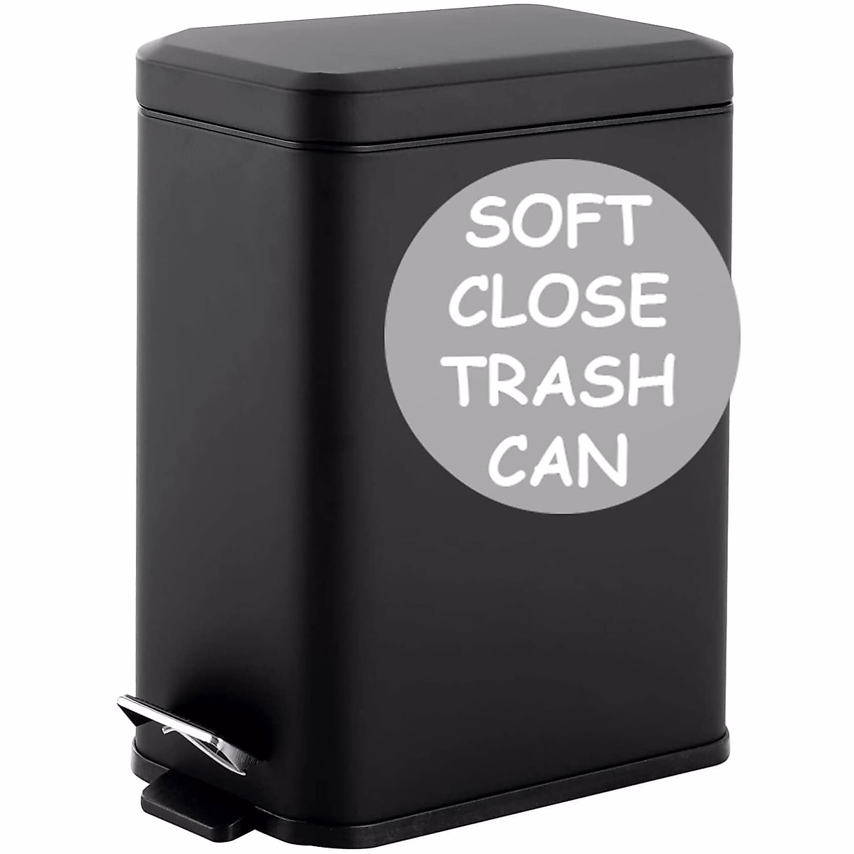 Homie Soft Close, Slim Trash Can 3.6 Gallon with Anti - Bag Slip Liner and Lid, Use as Mini Garbage Basket, Slim Dust Bin, or Decor in Bathroom, Restroom, Kitchen, or Bedroom (Matte Black)