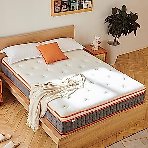 IYEE NATURE Full Size Mattress, 10 Inch Innerspring Hybrid Mattress in a Box,Individually Pocket Coils for Motion Isolation,Full Bed with Cooling Cover,Full Mattress,Medium Firm,Orange