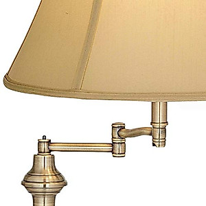 Regency Hill Montebello Traditional Adjustable Swing Arm Floor Lamp Standing 60" Tall Antique Brass Metal Column Golden Tan Bell Shade for Living Room Reading House Family Bedroom Home