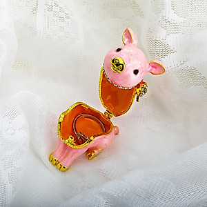 YU FENG Cute Piggy Jewelry Trinket Box Hinged Collectible Crystal Jeweled Pig Decor Animal Figurines
