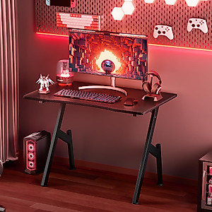 HLDIRECT 32 Inch Gaming Desk with Carbon Fibre Surface- A Shaped Gamer Desk Computer Workstation Home Office Ergonomic PC Desk Simple Gaming Table Home Office Desks