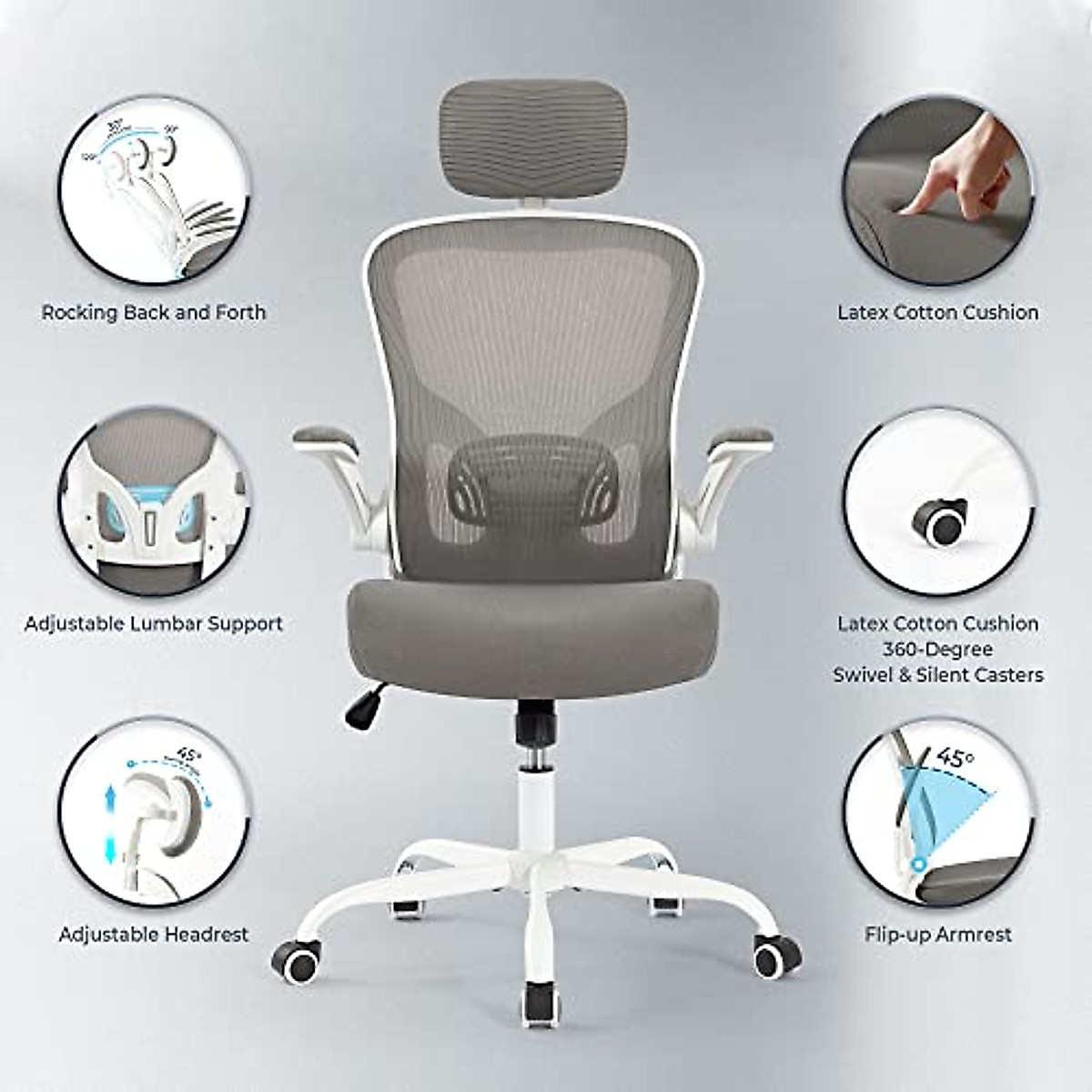 COLERLINE Home Office Chair Ergonomic Swivel Task Desk Chair Adjustable Headrest with Flip-Up Arms, Tilt Function, Lumbar Support & PU Wheels, Swivel Computer Task Chair for Men Women Adults 300lbs