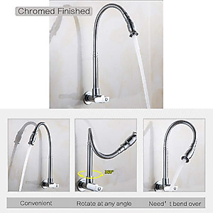 Kitchen Sink Faucets 360 Rotatable Single Lever Stainless Steel Wall-Mounted Kitchen Tap Ktichen Faucet Chrome Finished