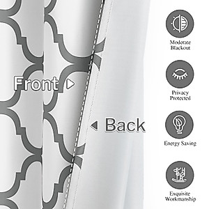 Melodieux Moroccan Fashion Thermal Insulated Room Darkening Blackout Grommet Curtains for Living Room, 42 by 84 Inch, Off White/Grey (2 Panels)