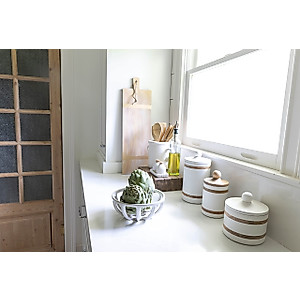 Mud Pie Wood Strap Canisters, White