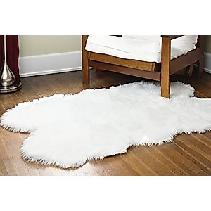 Silky Soft Faux Fur Rug, 3 ft. x 5 ft. White Fluffy Rug, Sheepskin Area Rug, Shaggy Rug for Living Room, Bedroom, Kid's Room, or Nursery, Home Décor Accent, Machine Washable with Non-Slip Backing