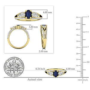 Dazzlingrock Collection 18K 6X4 MM Blue Sapphire, Pear White Sapphire & Round Diamond 3 Stone Ring, Yellow Gold, Size 9.5