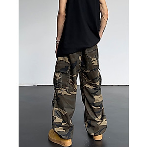 Verdusa Men's Drawstring Waist Camo Print Cargo Pants Sweatpants Workout Joggers Army Green M