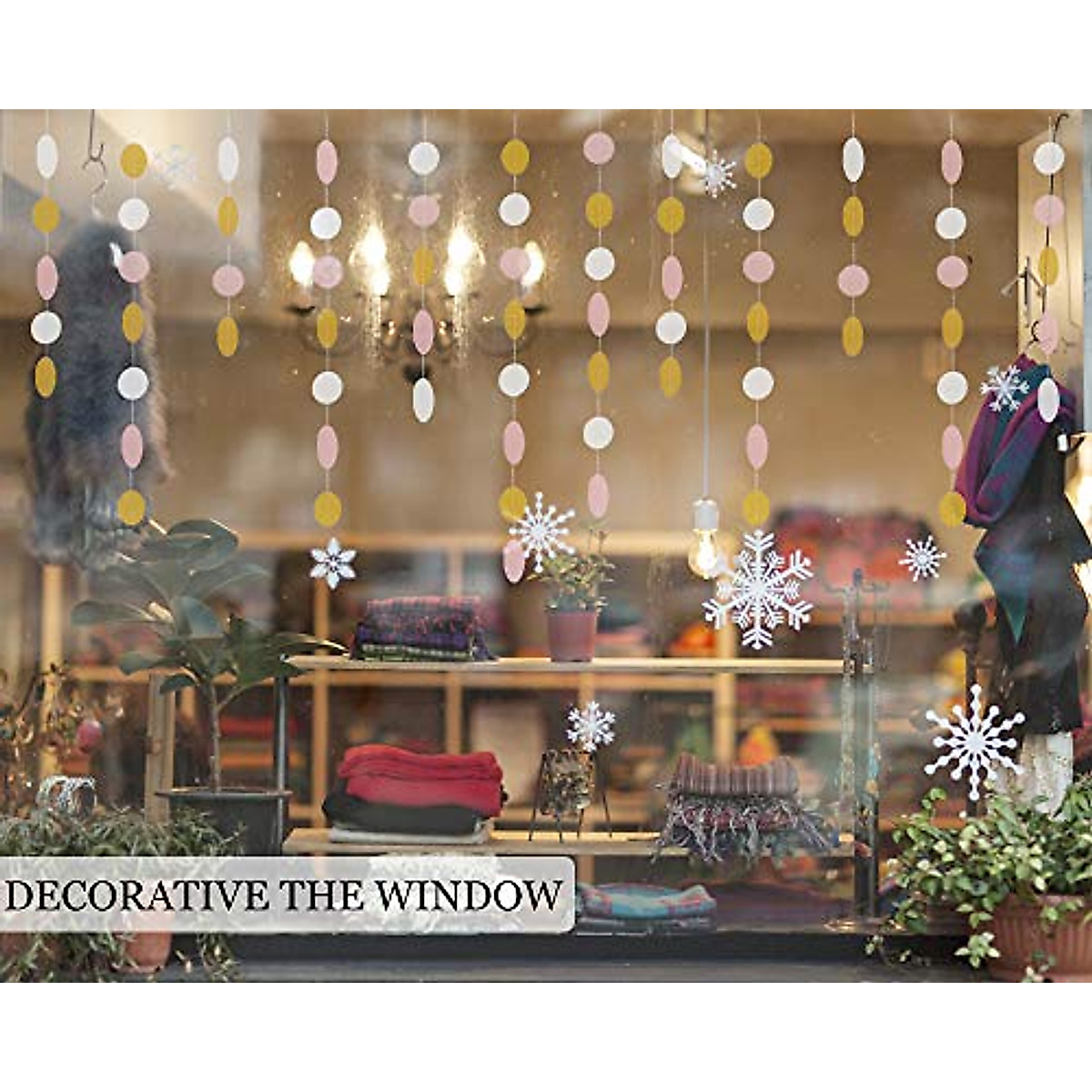 MerryNine Paper Garland, 5 Pack 50ft Glitter Paper Garland Circle Dots Hanging Decor, Paper Banner for Baby Shower, Birthday, Nursery Party Decor(Circle Polka Dots-Pink White Gold-50 Feet)