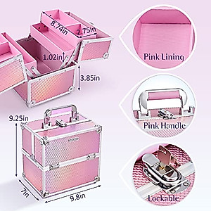 Frenessa Makeup Train Case Cosmetic Organizer Case Portable Travel Storage Box 4 trays with Dividers Lockable Make Up Case for Makeup Artist, Nail Tech, Crafter Makeup Tools Makeup Toiletry Case