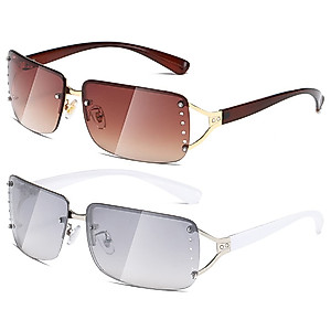 kimorn Rectangle Sunglasses for Women Men Stylish Rimless Frameless Trendy Retro Sun Glasses 90’s Vintage Square Frame K1314 (Gradient Brown & Light mirror silver)