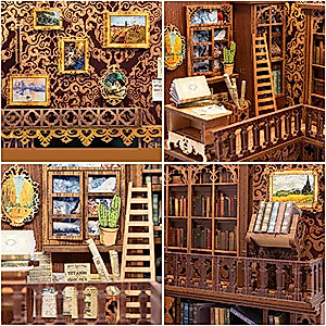 CUTEBEE DIY Book Nook Kit, DIY Dollhouse Booknook Bookshelf Insert Decor Alley, Bookends Model Build-Creativity Kit with LED Light (Eternal Bookstore)