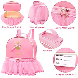 Dorlubel Cute Ballet Dance Backpack Tutu Dress Dance Bag with Key Chain Girls (Pink7 of tutu girl)