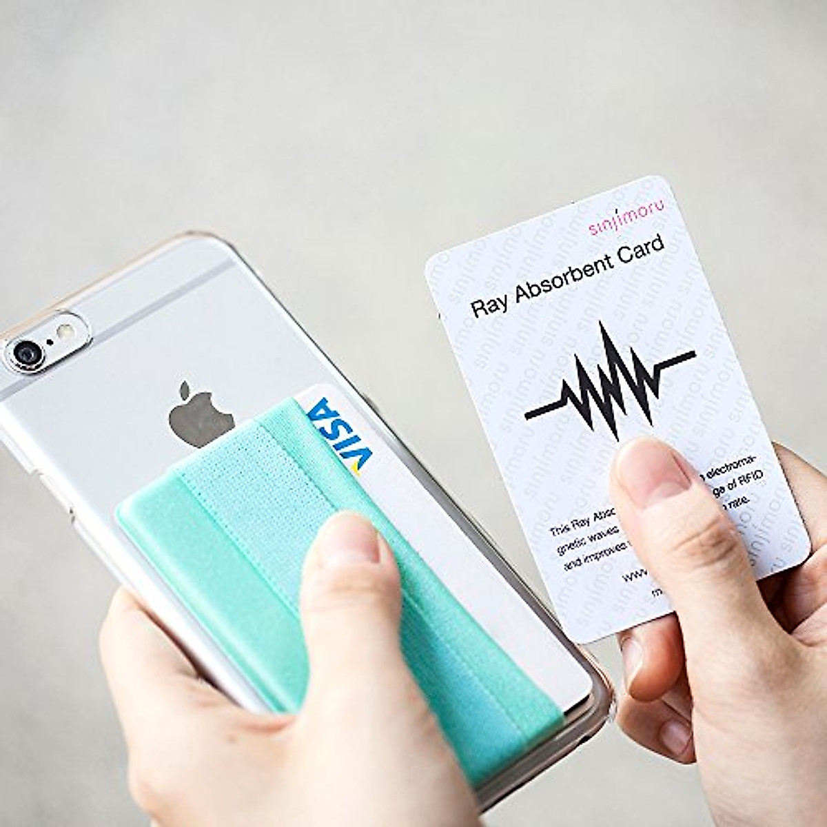 Sinjimoru Cell Phone Grip with Card Wallet, Phone Wallet Stick on Card Holder for Back of Phone, Slim Wallet with Elastic Phone Strap. Sinji Pouch Band Black