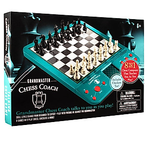 Electronic Grandmaster Chess Game- Play Opponent, or Multi Level Computer, Plus Talking Coach & Preset Exercises- Perfect for Kids & Adults- w 8 Bonus Games (Checkers, Chess, 4-in-A-Row), Gift