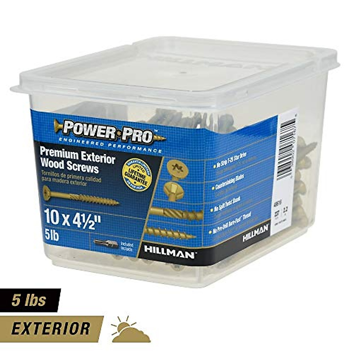 Power Pro 48616 Wood Screws, #10 x 4-1/2", Premium Outdoor Deck Screws, Rust Resistant, Epoxy Coated Bronze, 5lb Tub, 237 pcs