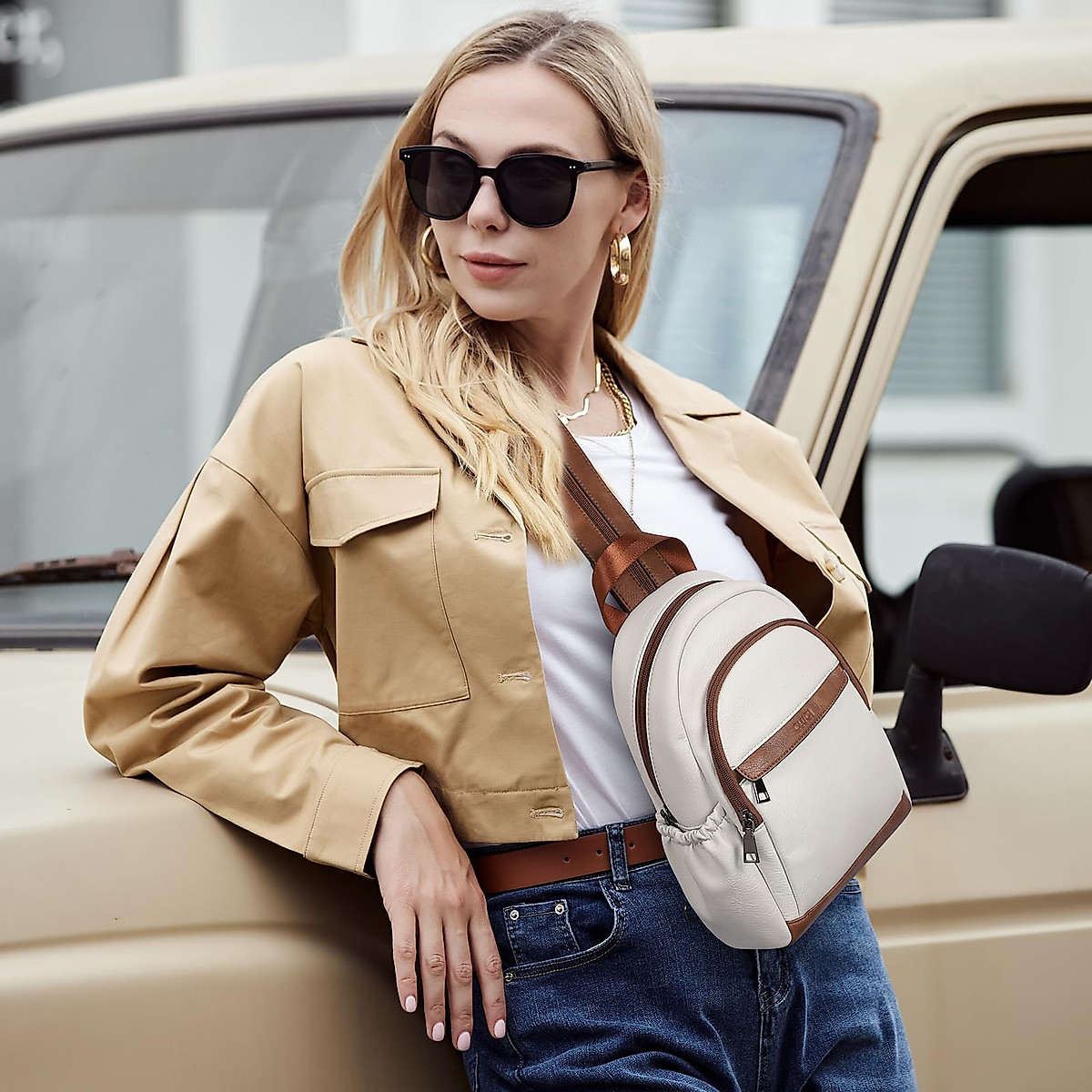 CLUCI Sling Crossbody Bag Bundles with Small Backpack