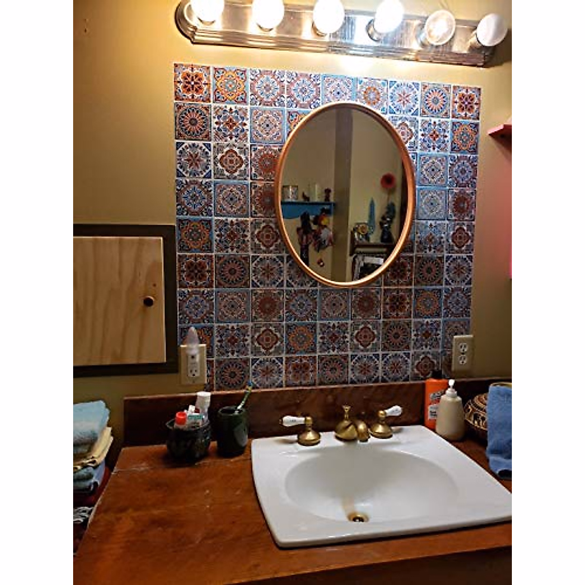 Peel and Stick Backsplash Tile Stickers, Colorful Talavera Mexican Tile, Stick on Wall Tiles (10 Sheets)