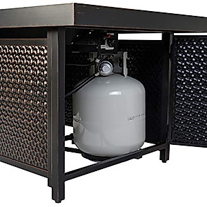 Fire Sense 62750 Weyland Hammered Aluminum Convertible Gas Fire Pit Table 55000 BTU Multifunctional Outdoor Firepit with Fire Bowl Lid, Nylon Cover & Clear Fire Glass Bronze Finish - Rectangular 48"