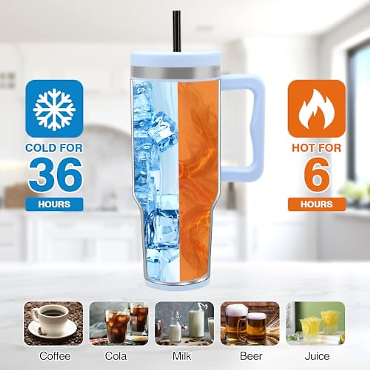 Jahao 40 oz Tumbler with Handle and Straw Lid, Stainless Steel Tumblers with Straw, Insulated Cup Water Bottle Travel Mug Coffee Cup, Spill Proof Leak Proof Tumbler 40 Ounce for Hot Iced Cold - Camel