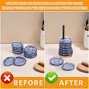 ZUJJAFY Bamboo Tumbler Lid Organizer - Vertical Storage for Up to 10 Cup Lids, Clutter-Free Kitchen Cabinets and Countertops Organization