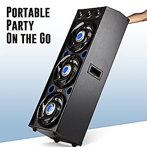 QFX SBX-412300BT TWS Bluetooth Triple 12” Woofer Triple 1” Tweeter Recording High-Performance PA Cabinet Speaker with 10-Band Graphic EQ, 2 Microphone Inputs, Guitar Input, and AUX Input, Blue