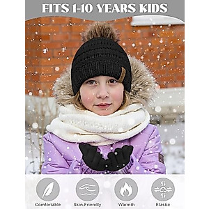 3PCS Kids Winter Hat Scarf Gloves Set Knit Thick Warm Toddler Pompom Beanie Neck Warmer for Girls Boys