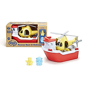 Green Toys Rescue Boat with Helicopter Red, 1 EA