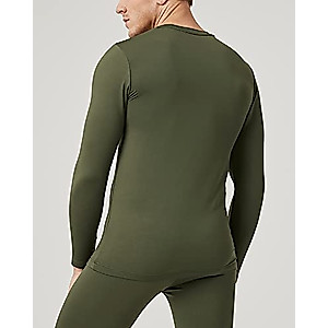 LAPASA Men's Thermal Underwear Top Crewneck Long Sleeve Shirt Base Layer Lightweight Winter Thermoflux 100 M09 Small Olive Green 2 Pack